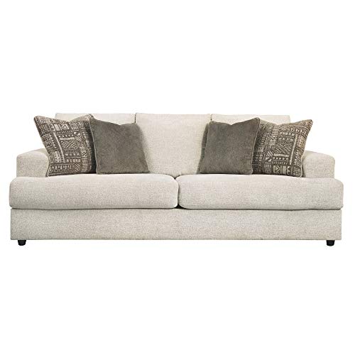 Signature Design by Ashley Soletren Contemporary Chenille Sofa with 4 Accent Pillows, Off-White