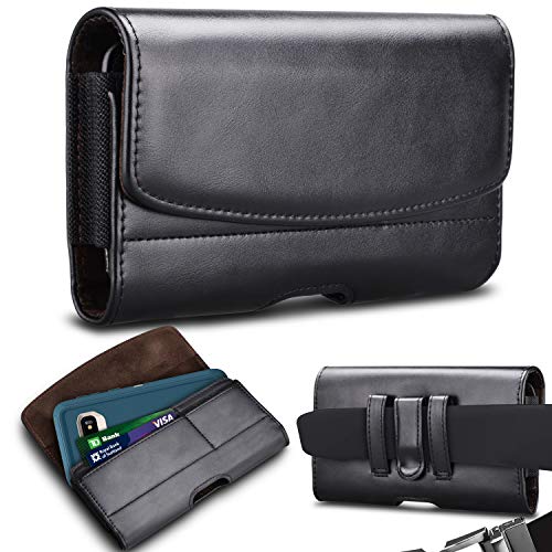 Takfox Phone Holster for Samsung Galaxy Note 20 Ultra S23 Ultra S22+S21 S20 A12 A13 A14 A04S A02S A03S A32 A23 A54,iPhone 15 Pro Max 14 13 XR Leather Belt Clip Loops Phone Pouch Card Holder Case,Black