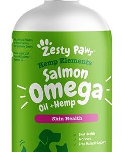 Zesty Paws Salmon Omega Oil Hemp for Dogs and Cats with Wild Alaskan Salmon Oil Omega 3 and 6 Fatty Acids with EPA DHA for Pets Supports Normal Skin Moisture and Immune System Function 32oz