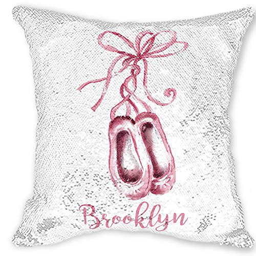 Girls Love A Monogram Reversible Silver Custom Pillow| Ballet Slipper Personalized Sequin Pillow| Girl Ballet Gift| Girl Ballet Dance Bedding| Personalized Pillow| Ballet Shoes Personalized Sequin