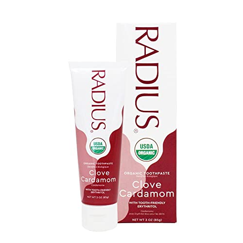 RADIUS USDA Organic Toothpaste 3oz Non Toxic Chemical-Free Gluten-Free Designed to Improve Gum Health & Prevent Cavity - Clove Cardamom - Pack of 3