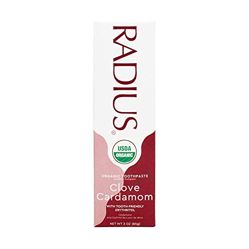 RADIUS USDA Organic Toothpaste 3oz Non Toxic Chemical-Free Gluten-Free Designed to Improve Gum Health & Prevent Cavity - Clove Cardamom - Pack of 3