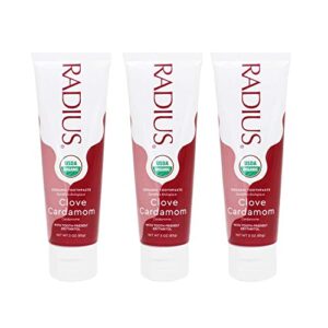 RADIUS USDA Organic Toothpaste 3oz Non Toxic Chemical-Free Gluten-Free Designed to Improve Gum Health & Prevent Cavity - Clove Cardamom - Pack of 3