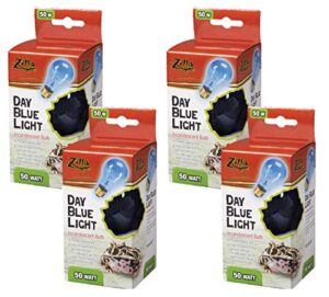 zilla 4 pack of day blue incandescent bulbs, 50 watts, reptile heat lamp bulbs