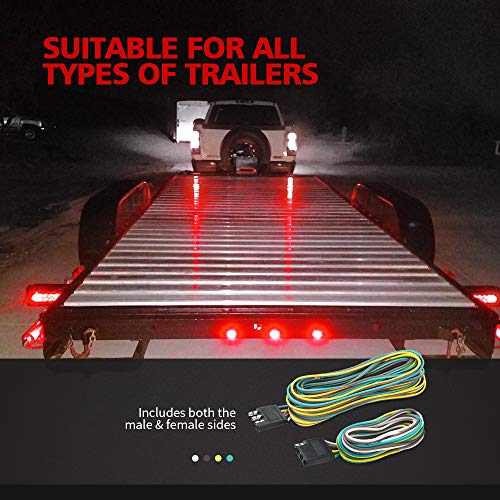 MICTUNING Trailer Wiring Harness Extension Kit - 4 Pin 25 Feet Male and 6 Feet Female Connector, 18 AWG Color Coded 4-Way Flat Wires for Under or Over 80 Inches Wide Trailers