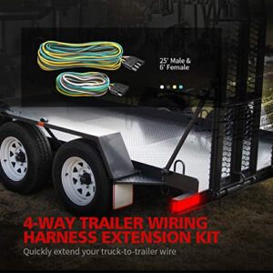 MICTUNING Trailer Wiring Harness Extension Kit - 4 Pin 25 Feet Male and 6 Feet Female Connector, 18 AWG Color Coded 4-Way Flat Wires for Under or Over 80 Inches Wide Trailers