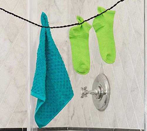 Bungee Clothesline | Braided Cord Travel Clothesline Travel Bungee Cord Laundry Clothesline (with 2 Strong Suction Cups) For Hotel Travel,Camping + Laundry Room,No Safety Pins Needed,Indoor or outdoor