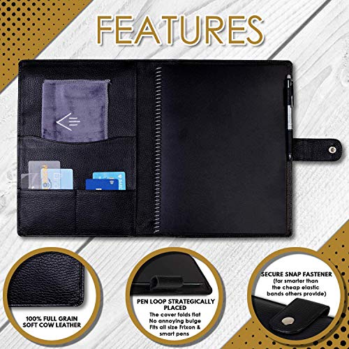 Folio Cover Compatible with Rocketbook Everlast, Fusion, Panda - A4 Faux Leather Portfolio Binder Multi Organizer Pockets, Spray Bottle, Pen Loops, Business Card Holder - Letter Size Notebook Case