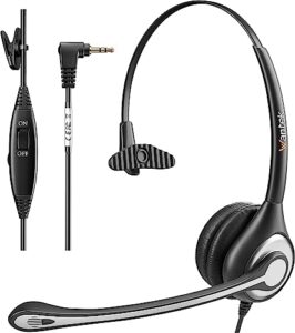 wantek phone headset with microphone noise cancelling, telephone headsets 2.5mm jack work for panasonic at&t ml17929 vtech rca cisco uniden polycom grandstream home office cordless phones(f600j25p)