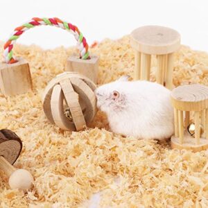 POPETPOP 5PCS Hamster Chew Toys Natural Wooden Play Toy Exercise Bell Roller Teeth Care Molar Toy for Bunny Rabbits Rats Gerbils and Other Small Animals