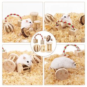 POPETPOP 5PCS Hamster Chew Toys Natural Wooden Play Toy Exercise Bell Roller Teeth Care Molar Toy for Bunny Rabbits Rats Gerbils and Other Small Animals