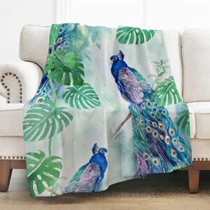 levens peacock feathers throw blanket gifts for women girls, animals decor for couch bed sofa travelling camping, birthday christmas soft cozy lightweight blankets for kids adults 50"x60"