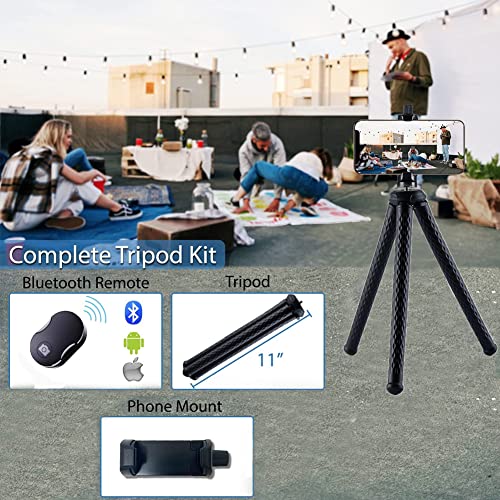 Fugetek Flexible Phone Camera Tripod Stand Holder, with Bluetooth Remote, Compact, Adjustable Legs, Durable Design, Waterproof, GoPro, iPhone XR/XS Max, XS/X, Android Samsung Galaxy, (Black)