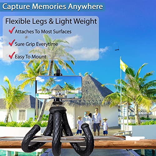 Fugetek Flexible Phone Camera Tripod Stand Holder, with Bluetooth Remote, Compact, Adjustable Legs, Durable Design, Waterproof, GoPro, iPhone XR/XS Max, XS/X, Android Samsung Galaxy, (Black)