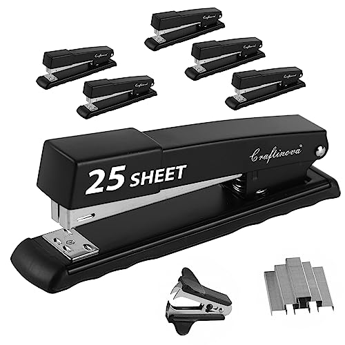 Craftinova Stapler, Metal Desktop Stapler, 25 Sheet Capacity Desktop Stapler, with 2000 Staples & Stapler Remover, Office Stapler, 6 Pack