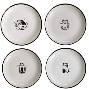 cat ceramic side sauce dishes seasoning dish, sushi soy dipping dish,cookie serving dishes,meow porcelain small tea bag holder set of 4 (cat)