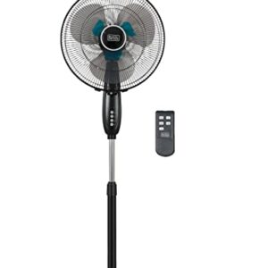 BLACK+DECKER BFSD116B 16" Oscillating Dual-Blade Stand Fan with Remote, Adjustable Height, Black