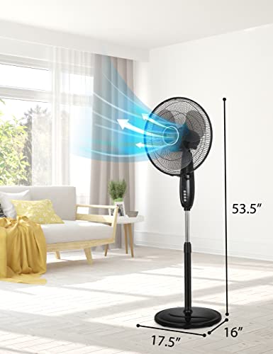 BLACK+DECKER BFSD116B 16" Oscillating Dual-Blade Stand Fan with Remote, Adjustable Height, Black