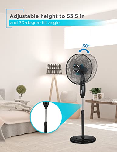 BLACK+DECKER BFSD116B 16" Oscillating Dual-Blade Stand Fan with Remote, Adjustable Height, Black