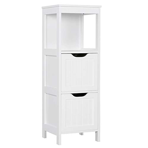 Yaheetech Bathroom Floor Cabinet, Wooden Storage Cabinet with 2 Drawers, Multifunctional Side Organizer Rack Stand Table, White