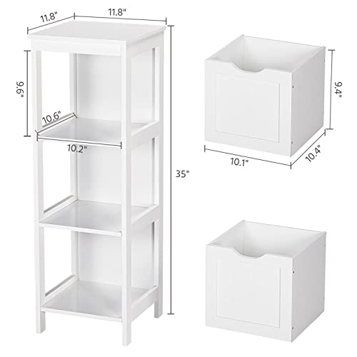 Yaheetech Bathroom Floor Cabinet, Wooden Storage Cabinet with 2 Drawers, Multifunctional Side Organizer Rack Stand Table, White