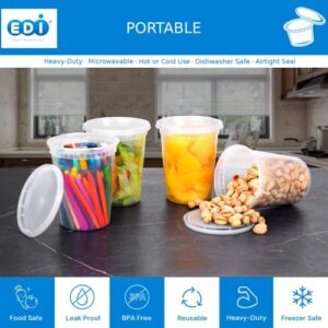 EDI [32 OZ, 20 Sets] Plastic Deli Food Storage Containers with Airtight Lids | Microwave-, Freezer-, Dishwasher-Safe | BPA Free | Heavy-Duty | Meal Prep | Leakproof | Recyclable