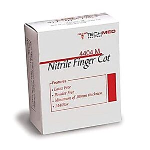 dukal tec 4404m tech-med nitrile finger cot, medium, 0.08 mm thickness (pack of 144)