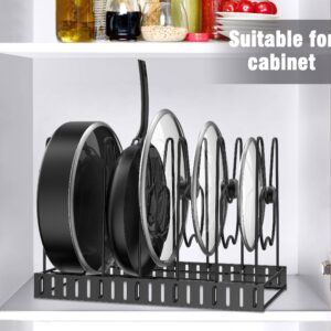 KAPTRON Pot Rack Organizer, 3 DIY Methods, Height and Position are Adjustable - 8 Pots Holder, Metal Kitchen Cabinet Pantry Pot Pan Lid Holder (BLACK)