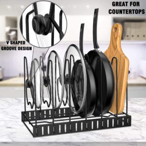 KAPTRON Pot Rack Organizer, 3 DIY Methods, Height and Position are Adjustable - 8 Pots Holder, Metal Kitchen Cabinet Pantry Pot Pan Lid Holder (BLACK)