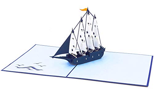 Clipper Ship 3D Pop Up Greeting Card - Sailboat, Ocean, Happy Birthday, Just Because, Special Days, Retirement, Graduation, Friendship,Anniversary Card, Unique Gifts For Men, Women | Pop Card Express (Clipper Ship Pop Up Card)