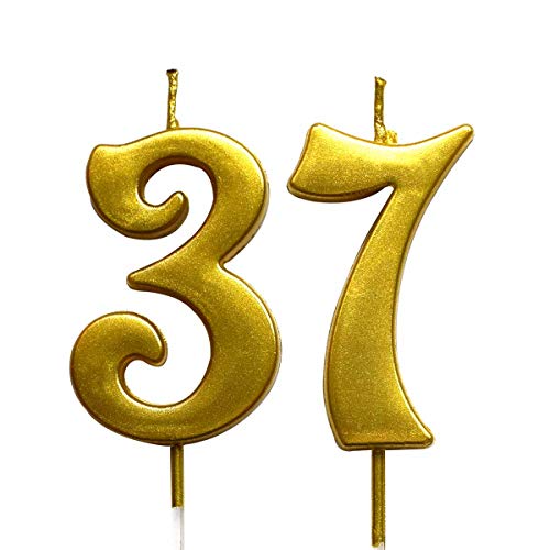 MAGJUCHE Gold 37th Birthday Numeral Candle, Number 37 Cake Topper Candles Party Decoration for Women or Men