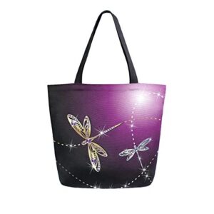 naanle dragonflies canvas tote bag large women casual shoulder bag handbag, dragonflies reusable multipurpose heavy duty shopping grocery cotton bag for outdoors.