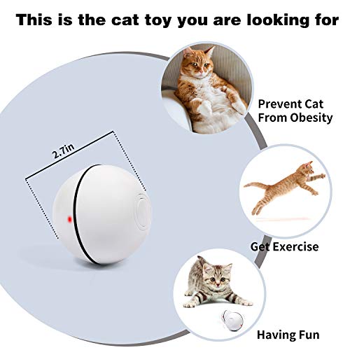 YOFUN Smart Interactive Cat Toy - Newest Version 360 Degree Self Rotating Ball, USB Rechargeable Wicked Ball, Build-in Spinning Led Light, Stiulate Hunting Instinct for Your Kitty (White)