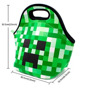 School Boys Neoprene Insulated Lunch Tote Bag Waterproof Travel Outdoor Carrying Lunch Box Container Case For Kids Girls (Green)