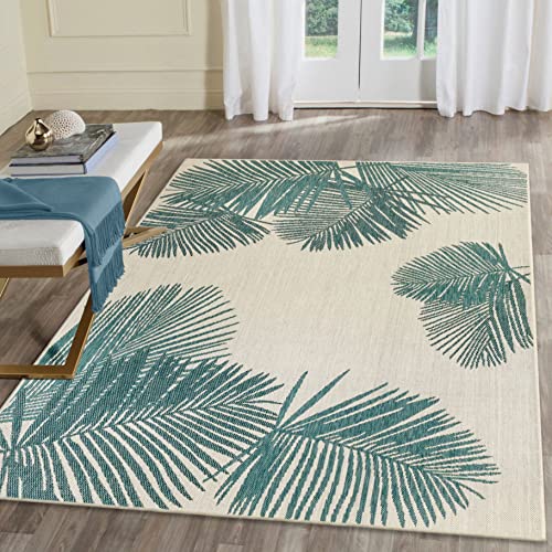 Liora Manne Carmel Indoor Outdoor Rug - Nature Styled Rug, Comfortable & Durable, Power Loomed, Polypropylene Material, UV Stabilized, Palm Aqua, 6'6" x 9'3"