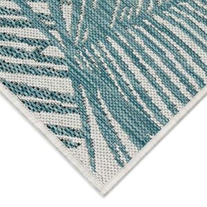 Liora Manne Carmel Indoor Outdoor Rug - Nature Styled Rug, Comfortable & Durable, Power Loomed, Polypropylene Material, UV Stabilized, Palm Aqua, 6'6" x 9'3"