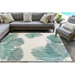 Liora Manne Carmel Indoor Outdoor Rug - Nature Styled Rug, Comfortable & Durable, Power Loomed, Polypropylene Material, UV Stabilized, Palm Aqua, 6'6" x 9'3"