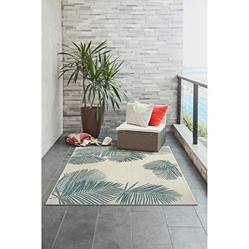 Liora Manne Carmel Indoor Outdoor Rug - Nature Styled Rug, Comfortable & Durable, Power Loomed, Polypropylene Material, UV Stabilized, Palm Aqua, 6'6" x 9'3"