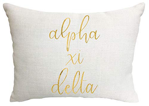 Sorority Shop Alpha Xi Delta Pillow – Gold Script Design, 12" x 16" Lumbar Pillow Sorority