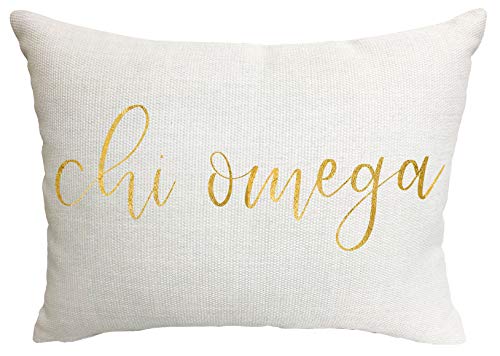 Sorority Shop Chi Omega Pillow – Gold Script Design, 12" x 16" Lumbar Pillow Sorority