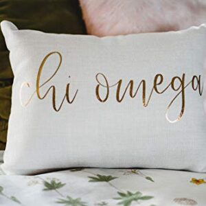 Sorority Shop Chi Omega Pillow – Gold Script Design, 12" x 16" Lumbar Pillow Sorority