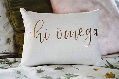 Sorority Shop Chi Omega Pillow – Gold Script Design, 12" x 16" Lumbar Pillow Sorority