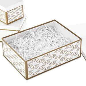 Hallmark Nested Gift Boxes with Lids and Fill (Set of 3, White and Gold, Assorted Sizes) for Valentine's Day, Weddings, Bridal Showers and More