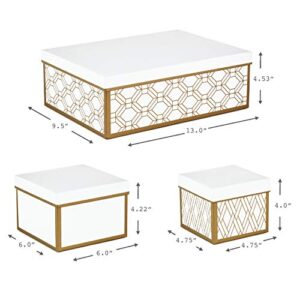 Hallmark Nested Gift Boxes with Lids and Fill (Set of 3, White and Gold, Assorted Sizes) for Valentine's Day, Weddings, Bridal Showers and More