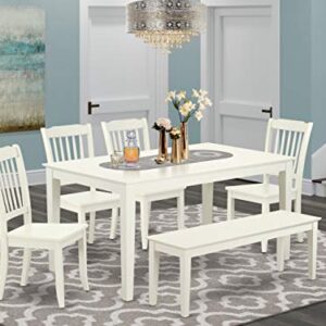 East West Furniture CADA6-LWH-W Capri 6 Piece Set Contains a Rectangle Kitchen Table and 4 Dining Chairs with a Bench, 36x60 Inch, Linen White