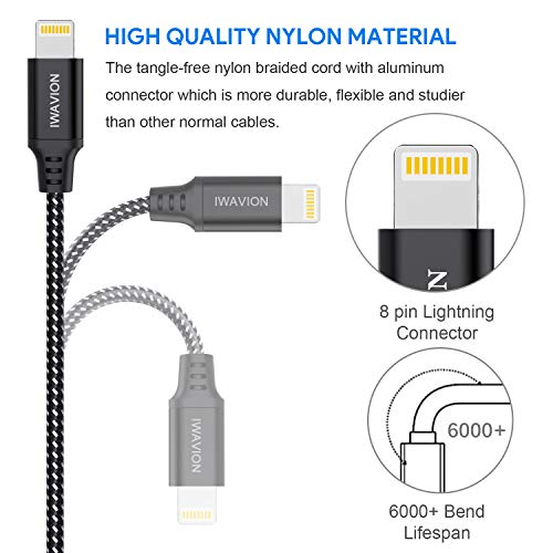 IWAVION iPhone Charger Cable, 4pack 3ft/1m Lightning Cable Nylon Braided MFi Certified iPhone Cable USB Sync Cord Fast iPhone Charging Cable for iPhone Xs Max X XR 8 7 6s 6 Plus SE 5, iPad Mini/Air