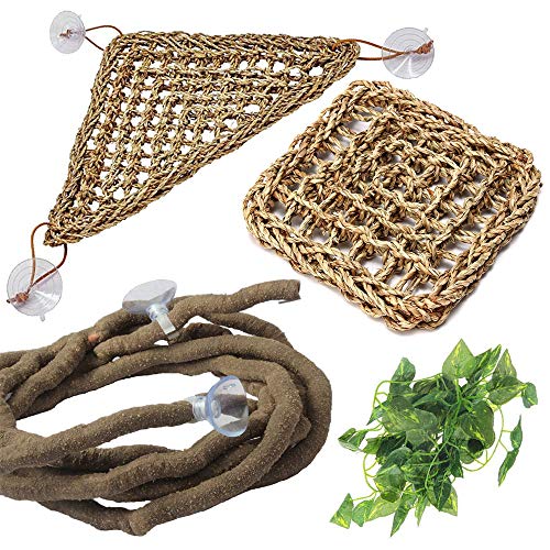 PIVBY Bearded Dragon Accessories Lizard Habitat Hammock Flexible Reptile Jungle Vines Leaves Decor with Suction Cups for Climbing, Chameleon, Lizards, Gecko, Snakes