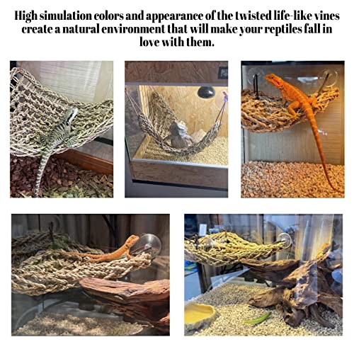 PIVBY Bearded Dragon Accessories Lizard Habitat Hammock Flexible Reptile Jungle Vines Leaves Decor with Suction Cups for Climbing, Chameleon, Lizards, Gecko, Snakes