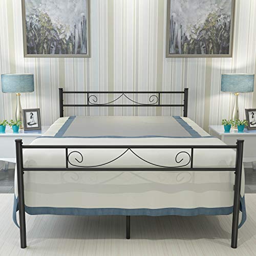 HAAGEEP Metal Platform Full Size Bed Frame with Headboard and Footboard 18 Inch Tall No Box Spring Needed Double Bedframe Storage