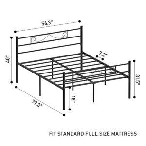 HAAGEEP Metal Platform Full Size Bed Frame with Headboard and Footboard 18 Inch Tall No Box Spring Needed Double Bedframe Storage